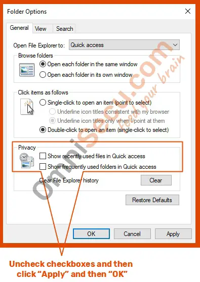How to turn-off showing recently used files and frequently used folders ...